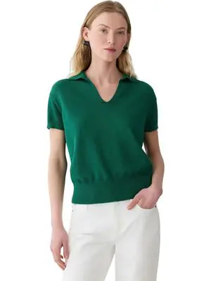 Lafayette 148 New York Cotton-silk Short Sleeve Polo Sweater - Grass