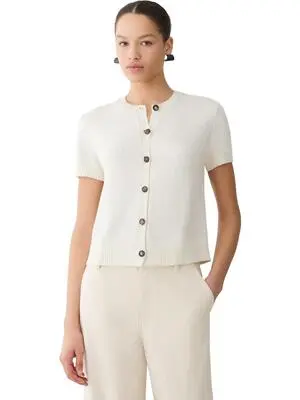 Lafayette 148 New York Cotton-silk Short Sleeve Cardigan - Cloud