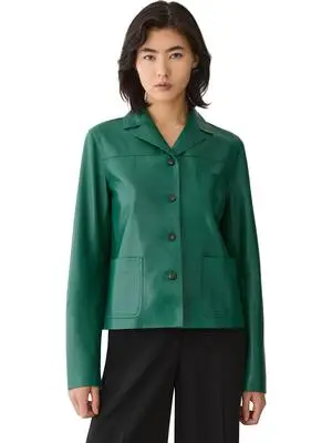 Lafayette 148 New York Nappa Leather Three-pocket Jacket - Grass