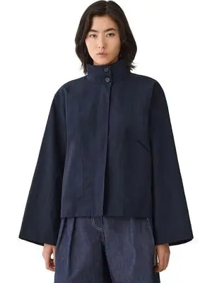 Lafayette 148 New York Calvary Twill Funnel Neck Jacket - Blue Ink