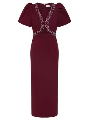 Rebecca Vallance Cava Puff-sleeved Embellished Midi Dress - Red