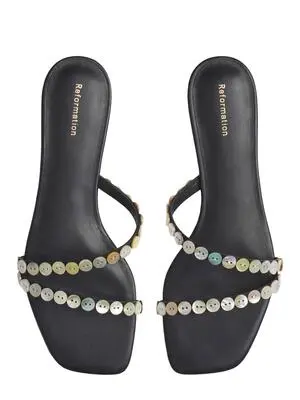 REFORMATION Shoshana Leather Flat Sandal - Black