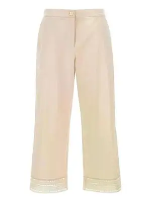 ELENA MIRÒ Straight-leg Trousers With Embroidered Hem - Neutrals