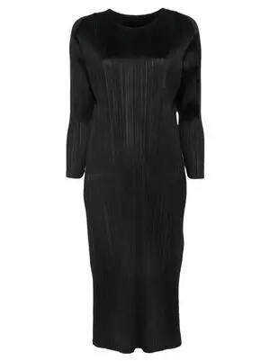Issey Miyake Plissé-effect Long-sleeve Midi Dress - Black