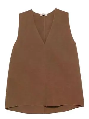 BLANCA VITA Sleeveless V-neck Blouse - Brown