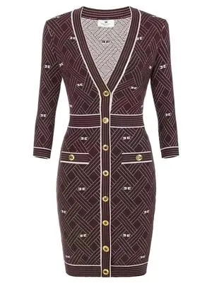 Elisabetta Franchi Diamond-Jacquard Mini Dress Brown