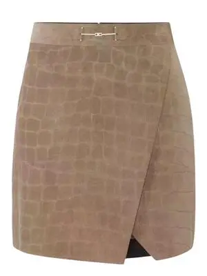 Elisabetta Franchi Miniskirt In Suede-fabric With Alligator Print - Neutrals