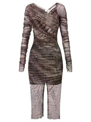Elisabetta Franchi Alligator-print Ruched Midi Dress - Brown