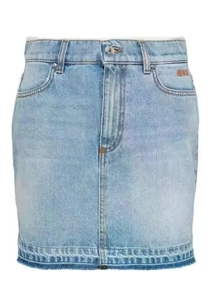 MSGM Raw-cut Frayed-hem Denim Skirt - Blue
