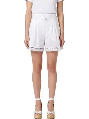 TWINSET Belted Tailored Shorts With Lace Trim - White