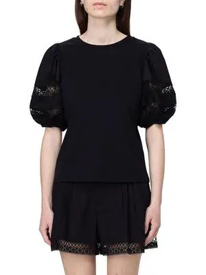 TWINSET Cotton Top With Lace Balloon Sleeves Black