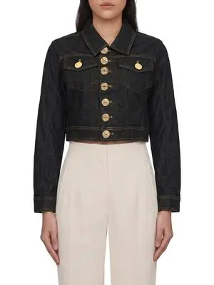 DONDUP Denim Cropped Jacket With Gold Button Detail - Blue