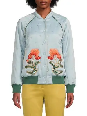 Valentino Garavani Embellished Bomber Jacket - Gnawed Blue