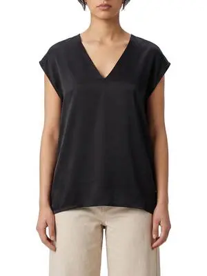 THOM KROM Viscose V-neck Top - Black
