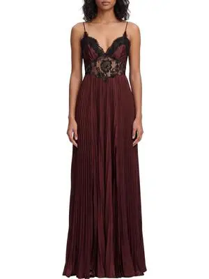 SELF-PORTRAIT Pleated Crêpe Long Dress - Brown