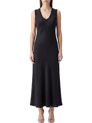 AMI Paris Long Satin Sheath Dress - Black