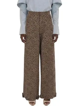 SA SU PHI Sa Su Phi Animal Print Cotton Blend Palazzo Trousers Brown
