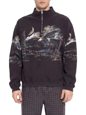 ROA Quarter Zip Sweatshirt With Graphic Print - Black