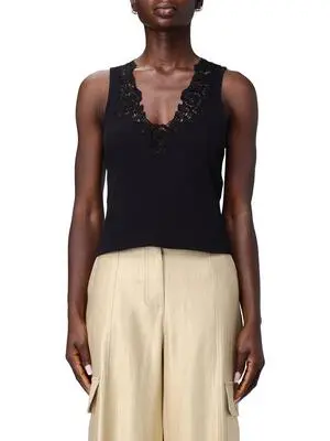 TWINSET Ribbed Lace Trim Tank - Black