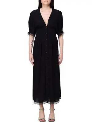 TWINSET Button-up Midi Dress With Lace Trim - Black
