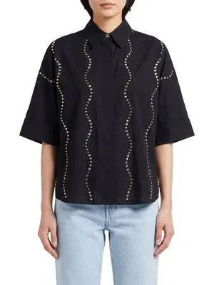Liu Jo Cotton Shirt With Rhinestone Embellishments - Black