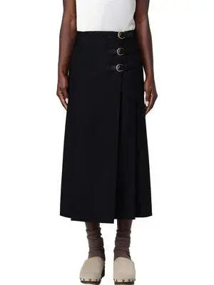 Chloé Pleated Midi Skirt With Buckle Detail - Black