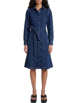 7 For All Mankind Denim Midi Dress With Belt - Blue