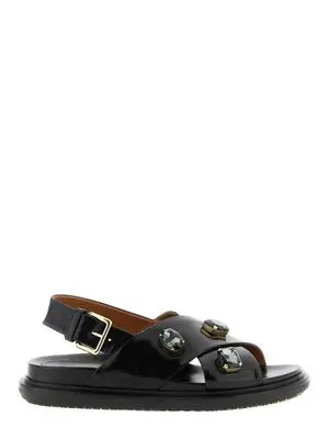 Marni Embellished Leather Slingback Sandals - Black
