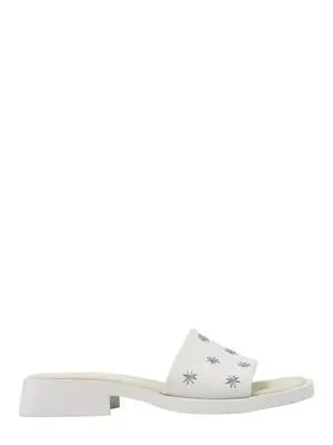 Camper Embellished Leather Slip-on Sandals With Floral Embroidery - White