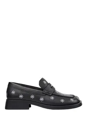 Camper Embroidered Leather Loafers - Black