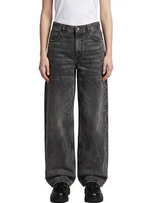 Attico Cut-out Wide-leg Cotton Denim Jeans - Black