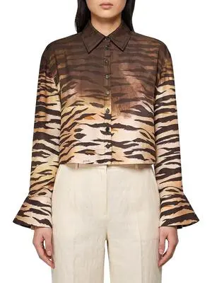 Pinko Viscose Animal Print Shirt - Brown