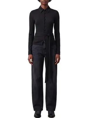 GANNI Recycled Polyester Shirt With Sash Belt - Black