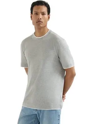 Brunello Cucinelli Silk And Cotton Lightweight Jersey Crew Neck T-shirt With Faux-layering - Off-white