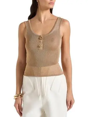 Manière De Voir Pippa Pointelle Knitted Vest With Knot Button - Gold