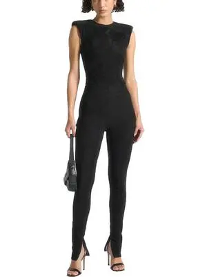 Manière De Voir Suede Wide Shoulder Bodysuit Black