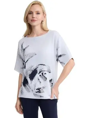Ming Wang Abstract Print Knit Tunic - White/indigo