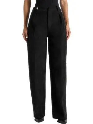 Manière De Voir Solene Suede Wide Leg Pleated Trousers - Black
