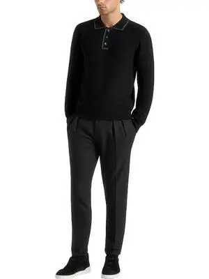 Manière De Voir Aymeric Whipstitch Detail Long Sleeve Knit Polo Shirt - Black