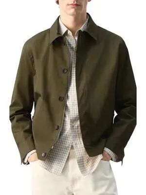 Mango Water Repellent Cotton Twill Jacket - Olive Green