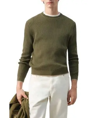 Mango Fine Knit Crewneck Sweater - Olive Green