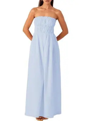 SNDYS. Ines Strapless Linen & Cotton Maxi Dress - Blue