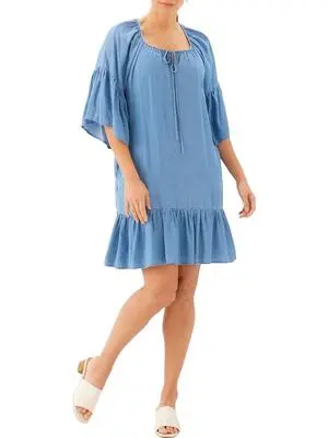 Karen Kane Ruffle Hem Tie Neck Dress - Chambray