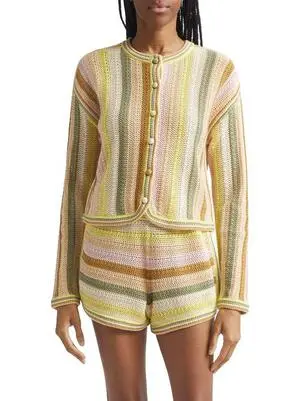 Zimmermann Indra Stripe Cotton Open Stitch Cardigan - Yellow Multi