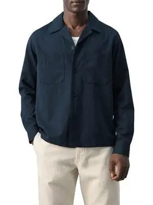 Mango Long Sleeve Cotton Blend Button-up Shirt - Navy