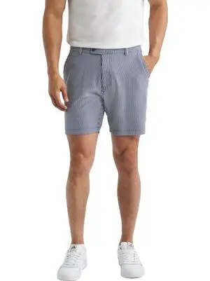 REDVANLY Seersucker Shorts - Midnight Navy/bright White