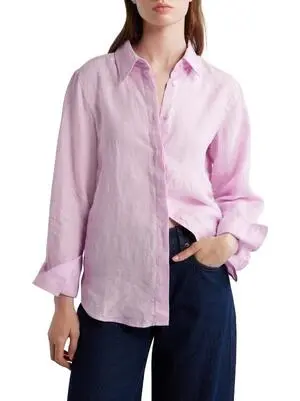 Mango Linen Button-up Shirt - Pink