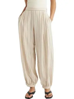 Mango Malta Stripe Balloon Pants - Ecru