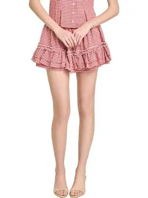 WAYF Aria Gingham Ruffle Miniskirt - Red