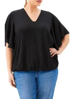 Karen Kane Flutter Sleeve V-neck Top - Black